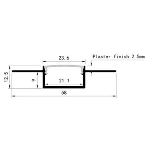 Profil Banda LED 12,5×23,6, Aluminiu, cu dispersor, incastrat gips ...
